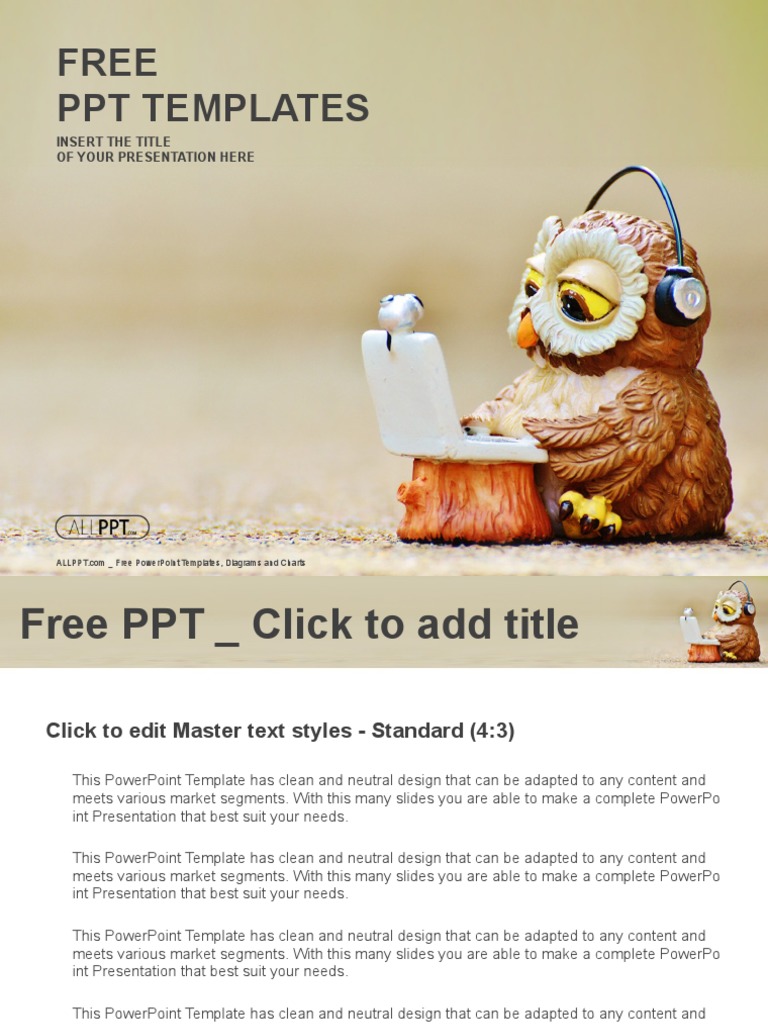 Owl Reads The Information On The Laptop PowerPoint Templates Standard ...