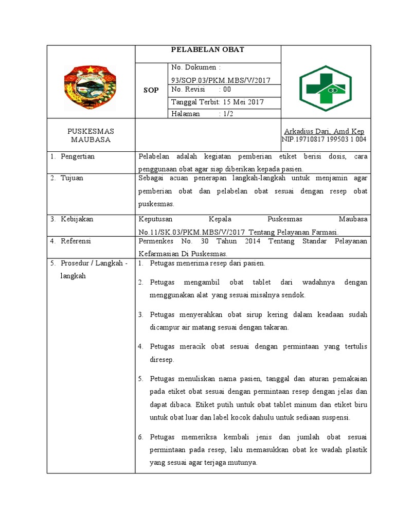 Ep 3 Sop Pelabelan Obat | PDF