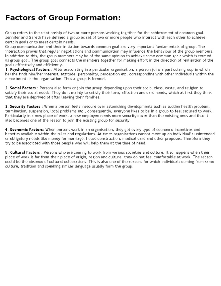 Factors of Group Formation | PDF | Goal | Employment