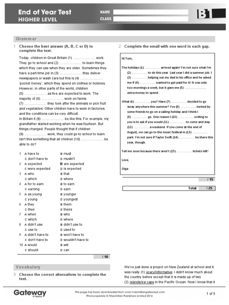 B1 English Final Exam Practice Test | PDF