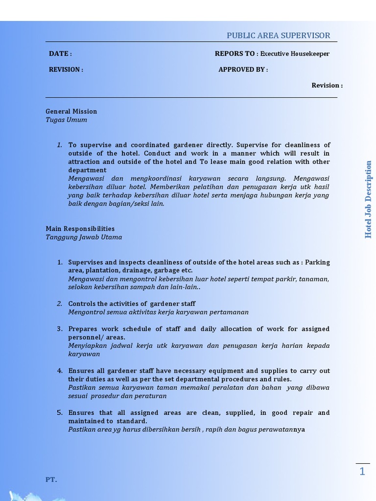 Public Area Supervisor Job Description | PDF | Career & Growth | Business