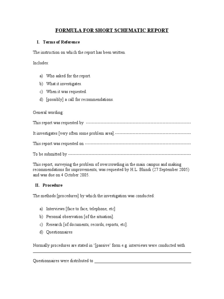 Formula For Short Schematic Report: I. Terms of Reference | PDF | Cognition