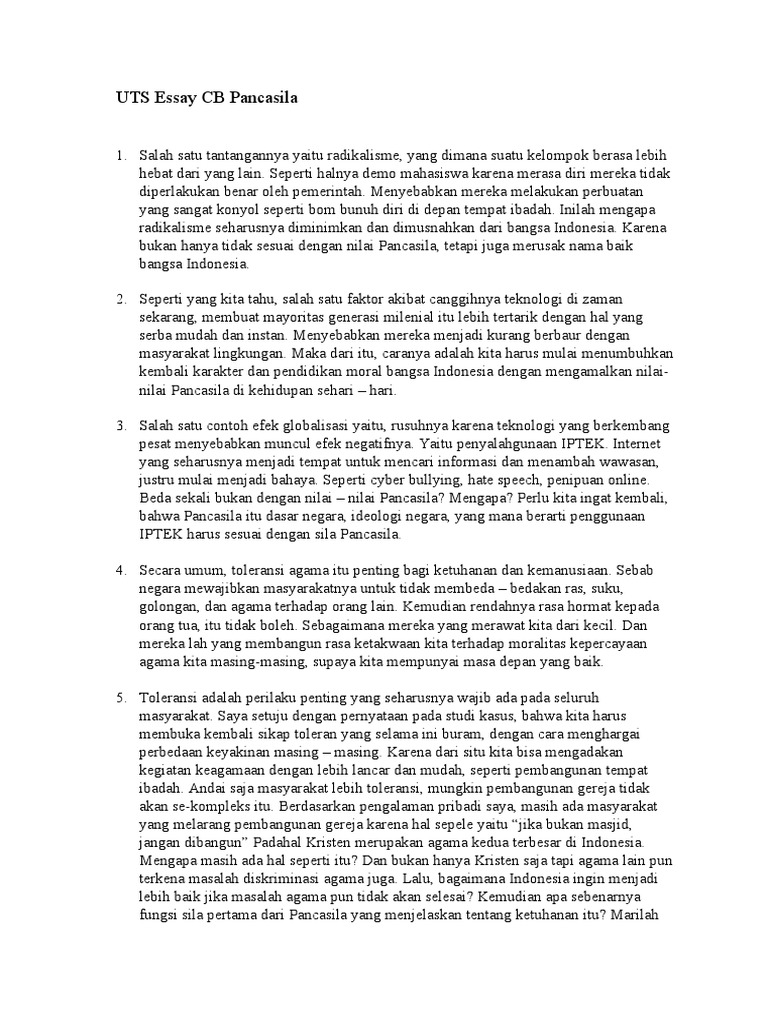 UTS Essay CB Pancasila Without References | PDF