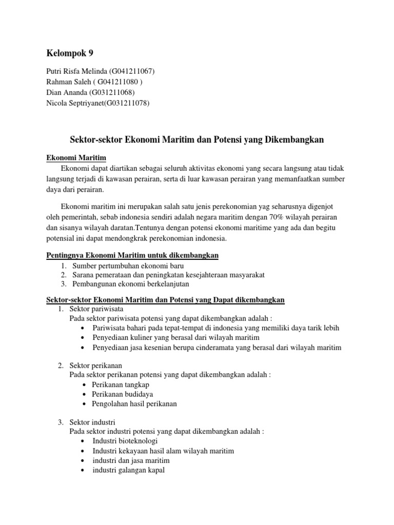 Potensi 9 Sektor Ekonomi Maritim Indonesia | PDF