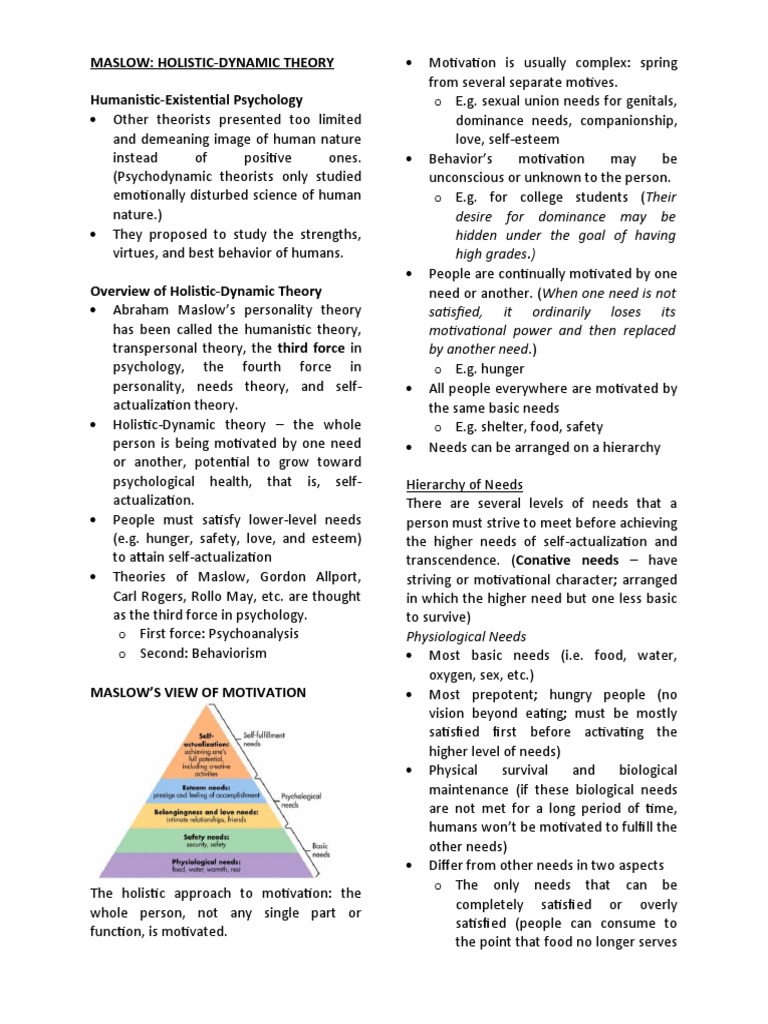 ToP - Chapter 9 Maslow & Holistic-Dynamic Theory | PDF | Self Actualization | Motivation