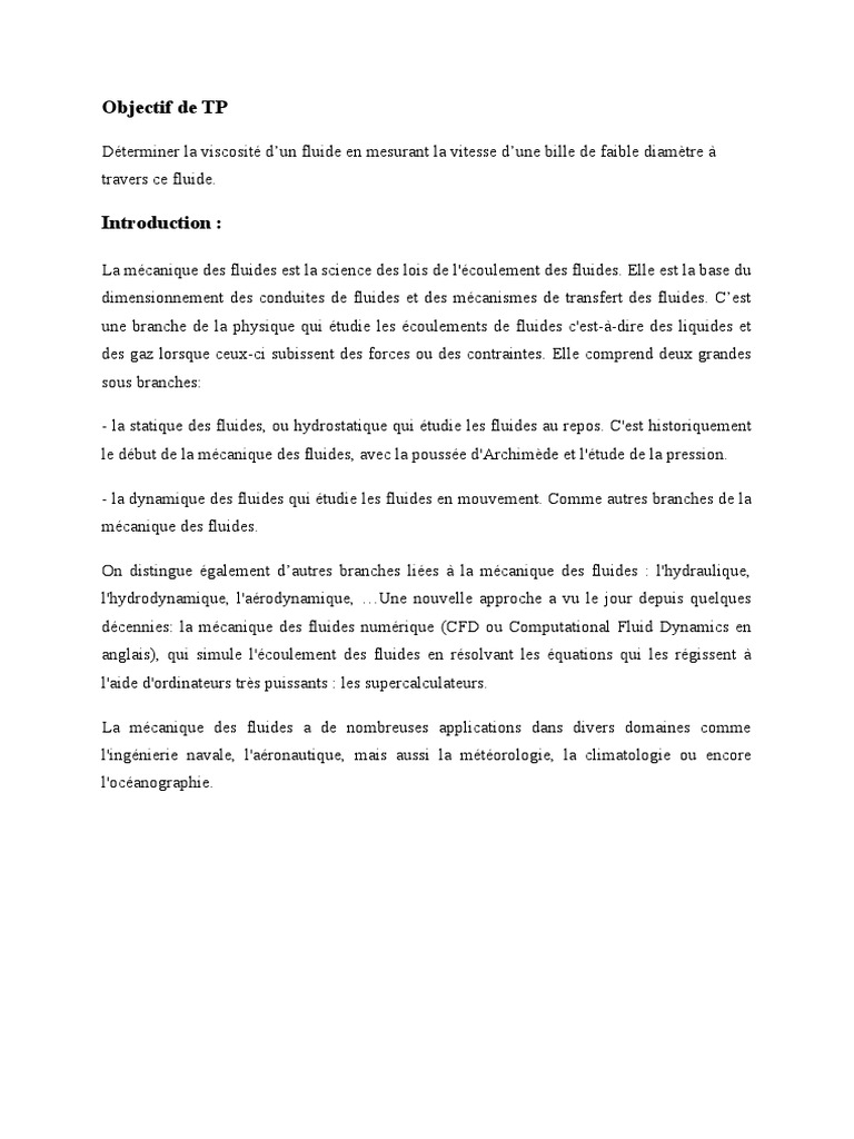 TP Viscosité | PDF | Fluide | Dynamique des fluides