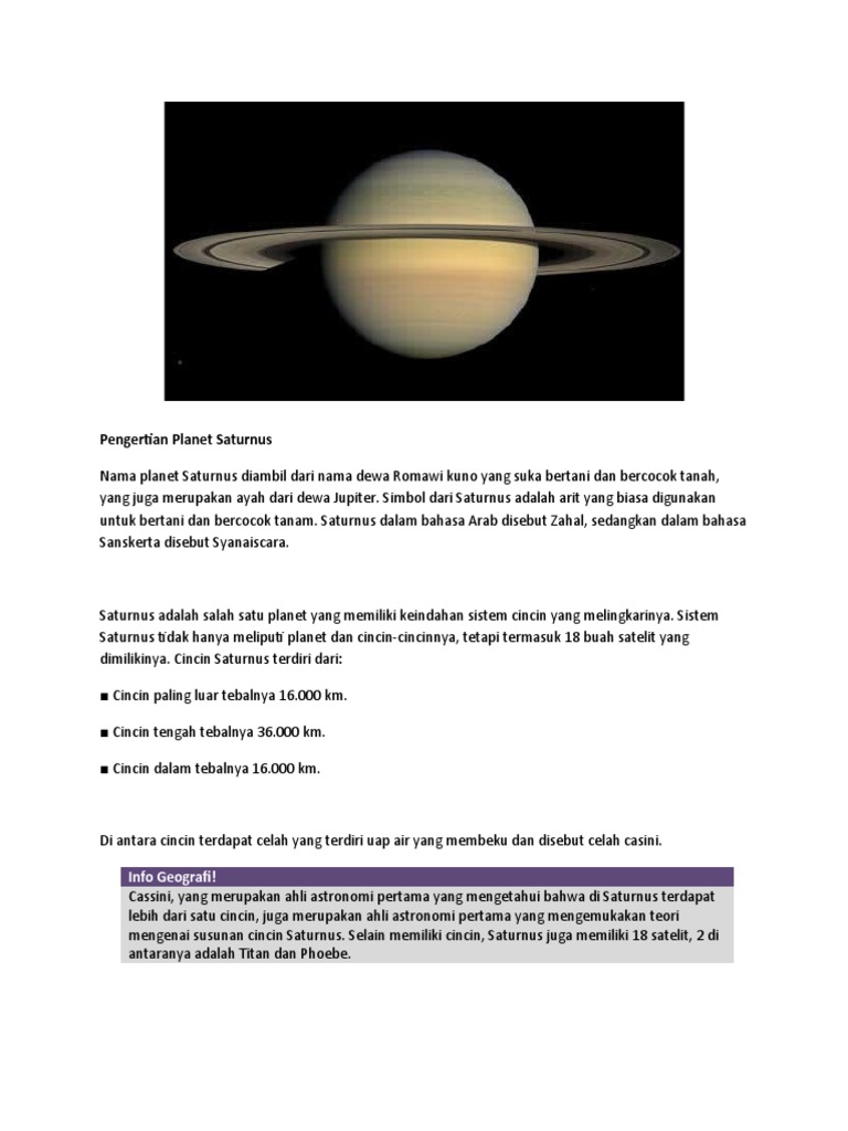 Pengertian Planet Saturnus: Info Geografi! | PDF | Sains & Matematika