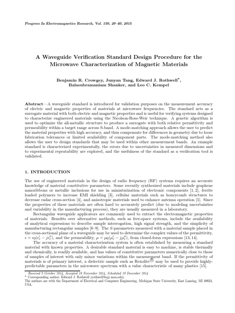 A Waveguide Verification Standard Design Procedure For The Microwave ...