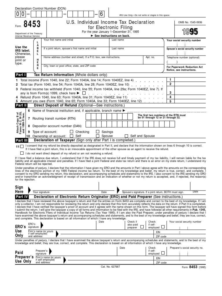 US Internal Revenue Service: f8453 - 1995 | PDF | Irs Tax Forms | Tax ...