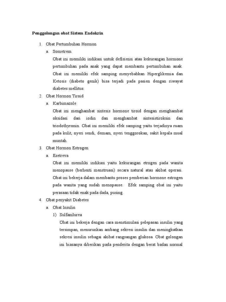 Penggolongan Obat Sistem Endokrin | PDF