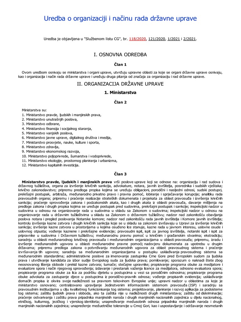 Uredba o Organizaciji I Nacinu Rada Drzavne | PDF
