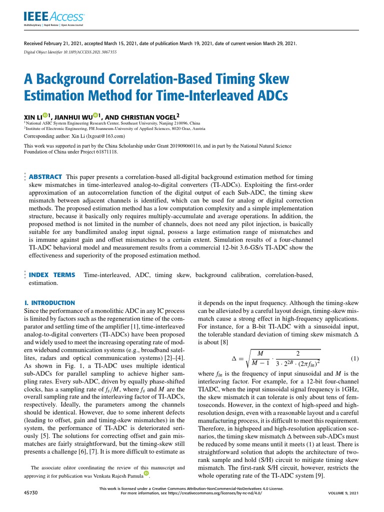 A Background Correlation-Based Timing Skew Estimation Method For Time-Interleaved Adcs | PDF ...
