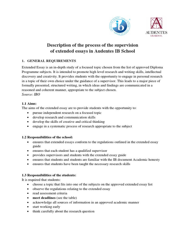 Description of The Process of The Supervision of Extended Essays in ...