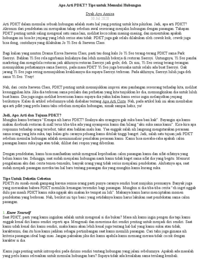 Apa Arti PDKT | PDF | Karier & Perkembangan | Pengembangan Diri