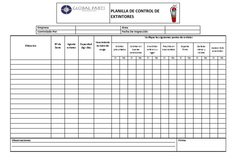 Planilla de Control de Extintores | PDF