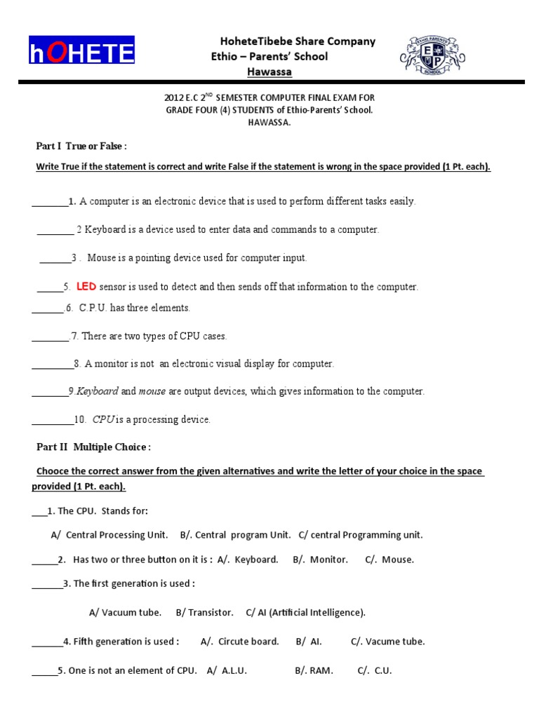 HAWASSA-EPS-Computer Final Exam G 4 | PDF | Central Processing Unit ...