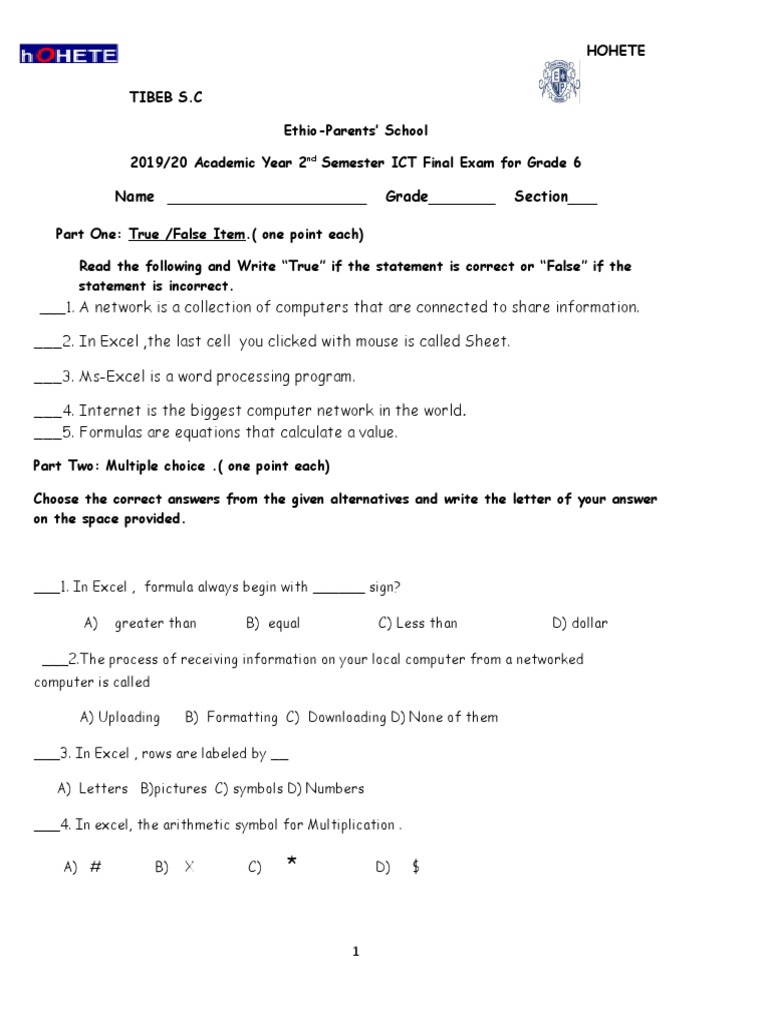 Grade 6 ICT Final Exam | PDF | Microsoft Excel | Test (Assessment)