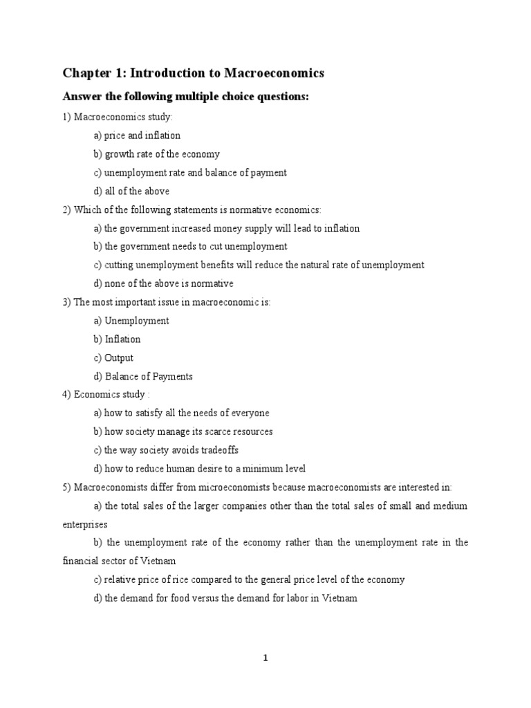 Chapter 1: Introduction To Macroeconomics: Answer The Following ...