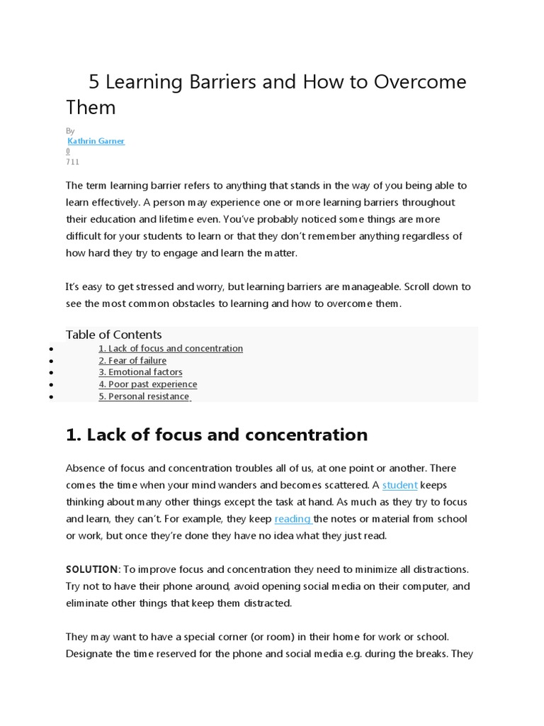 5 Learning Barriers and How To Overcome Them | PDF | Learning | Mindset