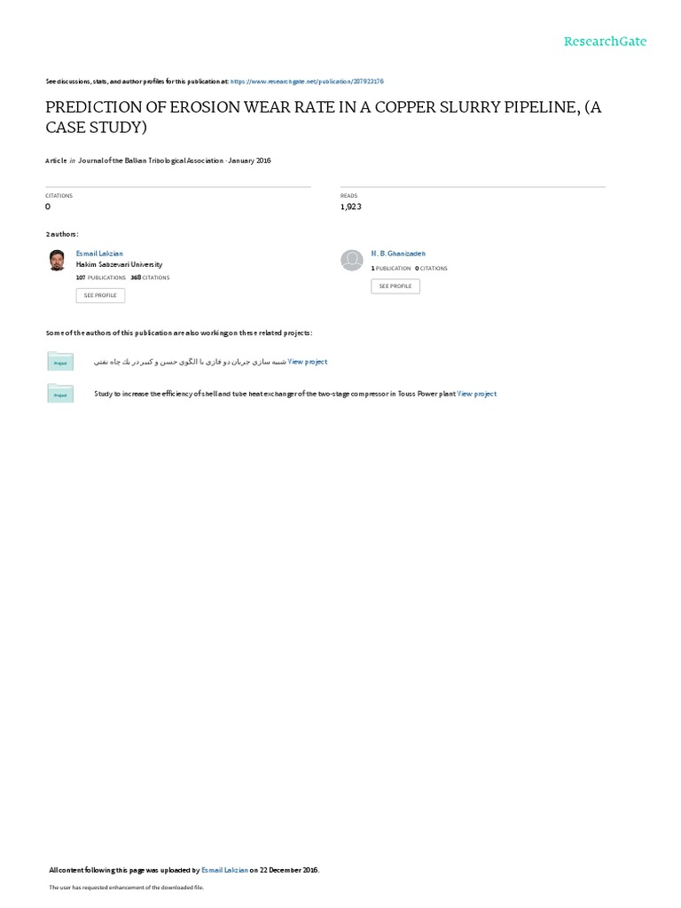 Erosion Wear Rate in Copper Slurry Pipeline | PDF | Pump | Fluid Dynamics