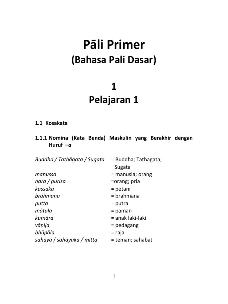 Pali Primer 1 | PDF | Seni & Disiplin Bahasa | Kajian Bahasa Asing