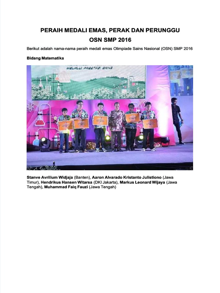 PDF Daftar Pemenang Osn 2016 Jenjang SMP PDF - Compress | PDF | Perjalanan