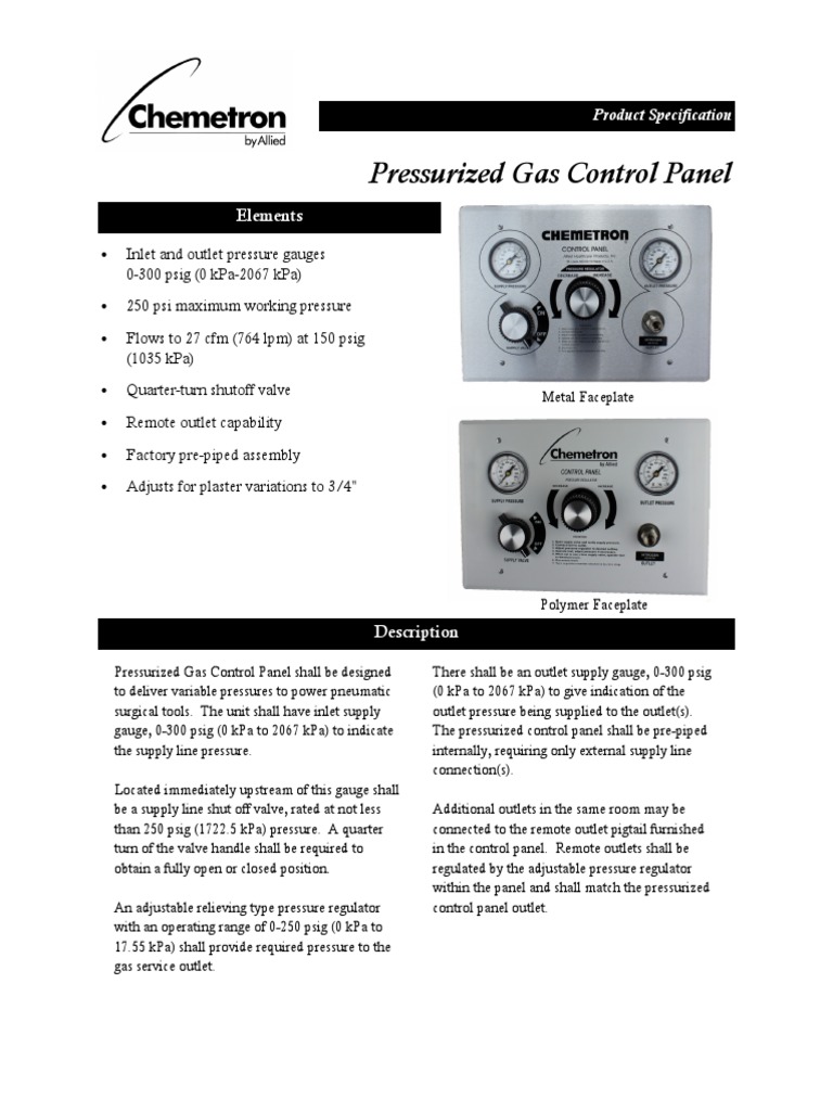 Pressurized Gas Control Panel: Elements | PDF | Valve | Pressure