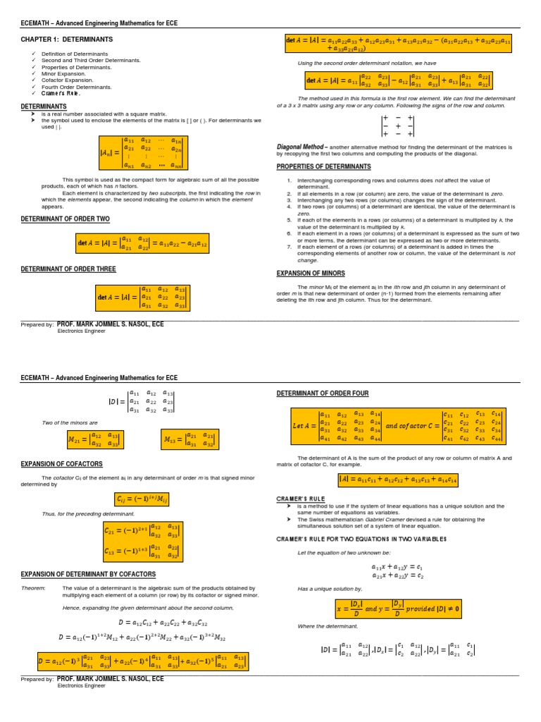 Chapter 1: Determinants: Using The Second Order Determinant Notation ...
