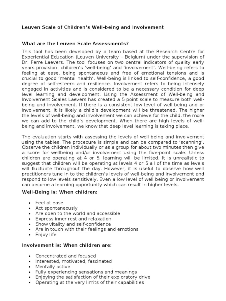 Leuven Scale of Children's Well-Being and Involvement | PDF | Well ...