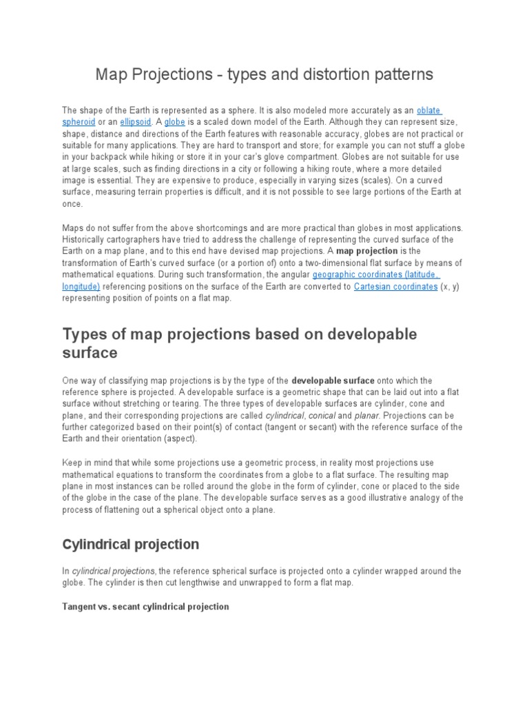 Map Projections - Types and Distortion Patterns | PDF | Latitude | Map