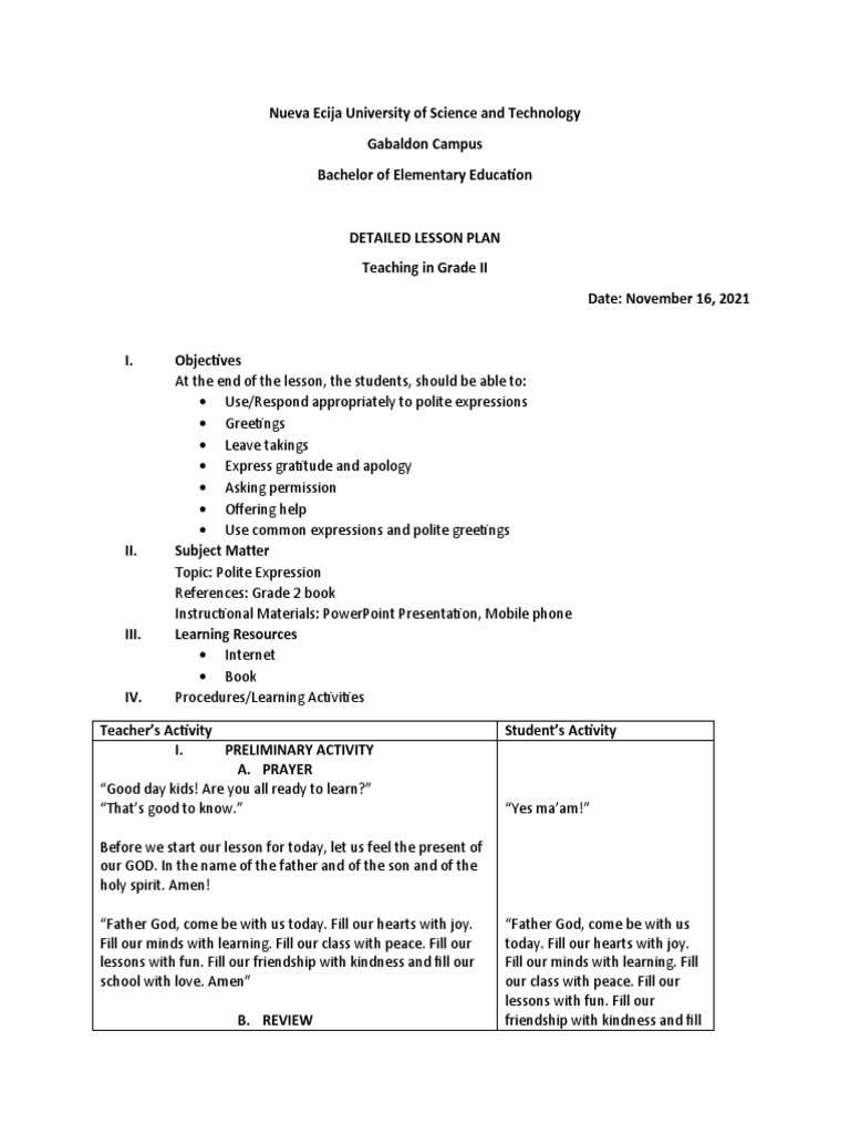 Polite Expressions for Grade 2 Students | PDF | Teachers