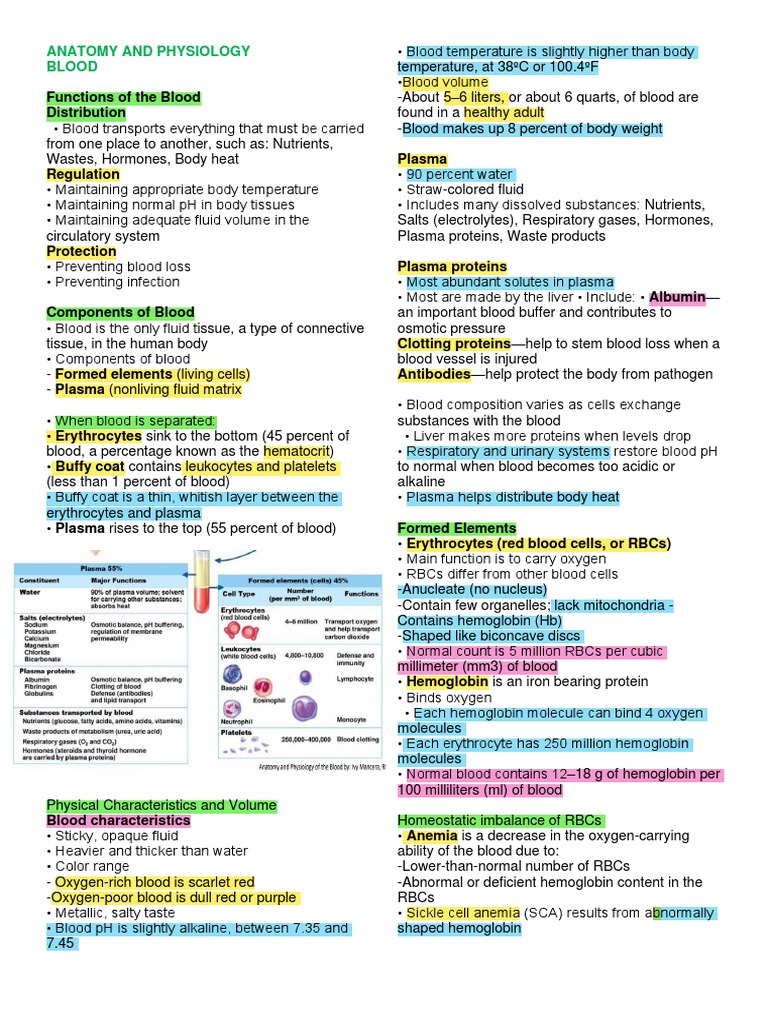Functions of The Blood Distribution: Anatomy and Physiology Blood | PDF ...