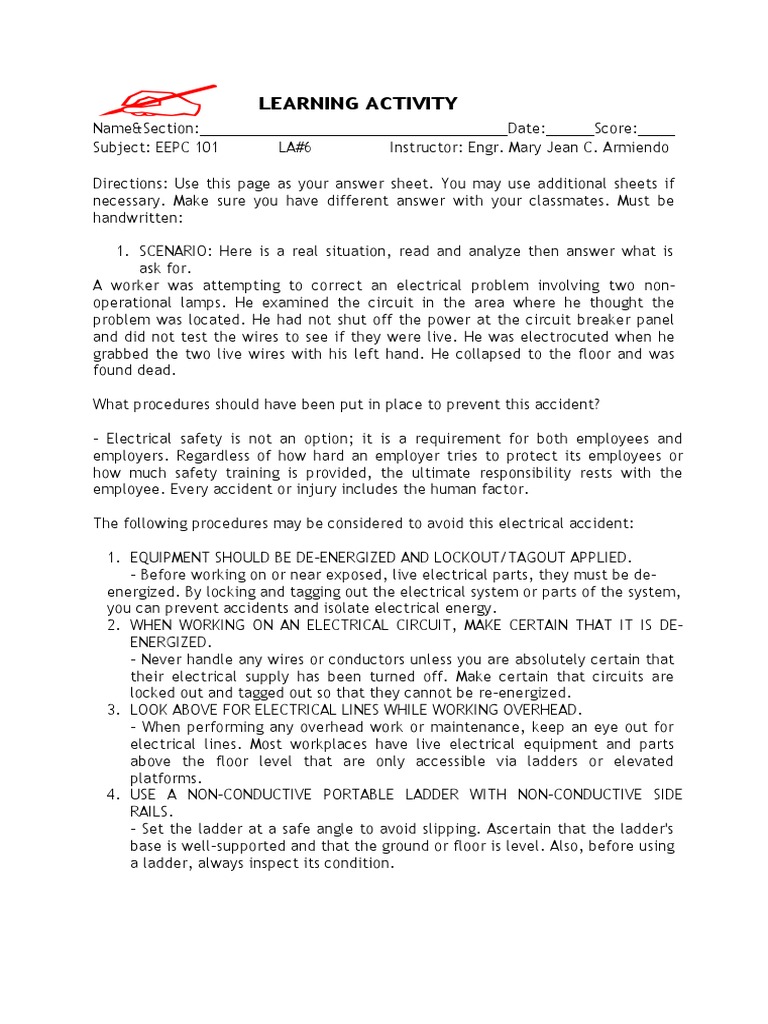 EEPC 101 Module II LA#6 | PDF | Occupational Safety And Health | Safety