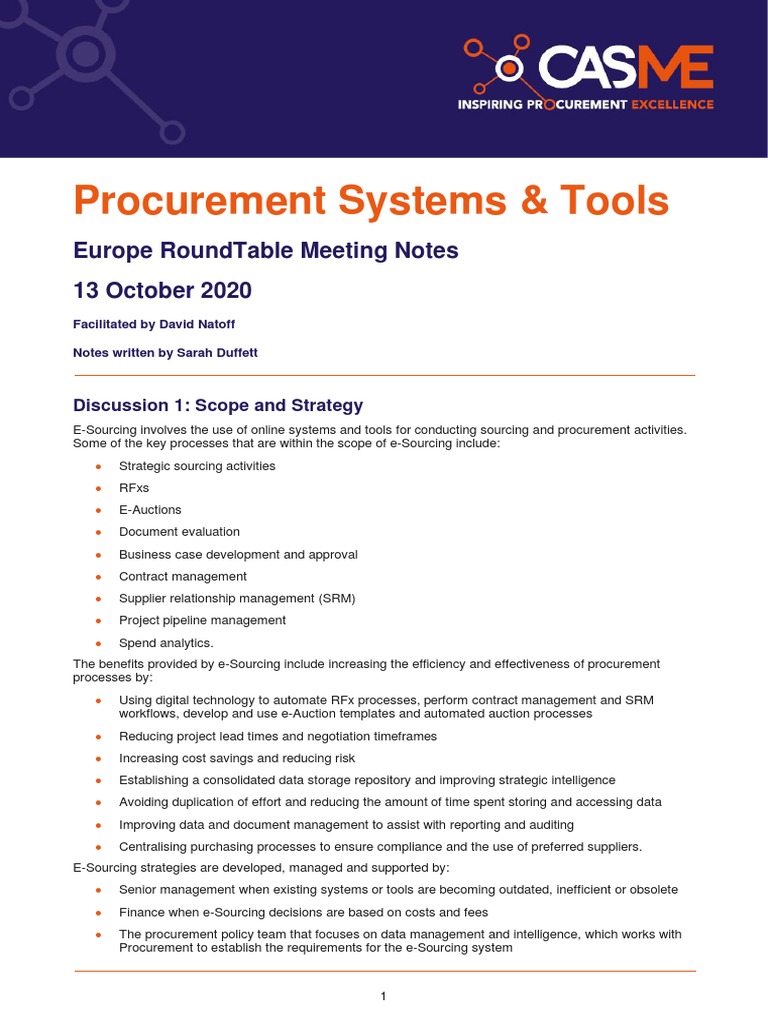 Procurement Systems and Tools RoundTable Notes (Europe) 13 Oct 2020 - 0 ...