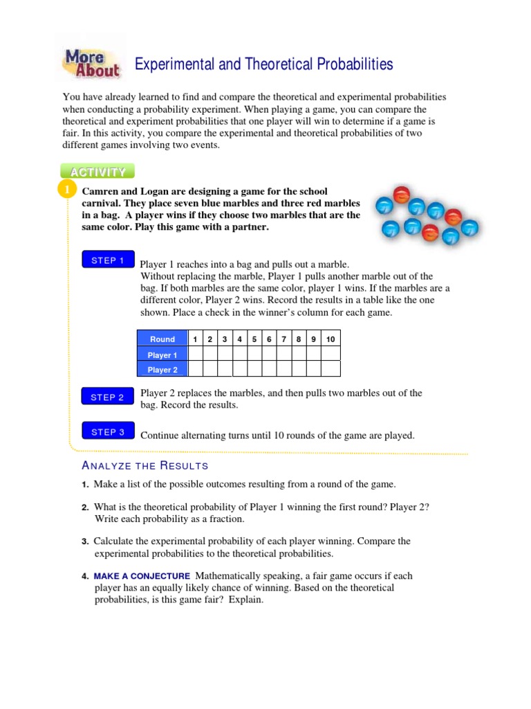 Compare Theoretical vs Experimental Probabilities | PDF | Probability ...
