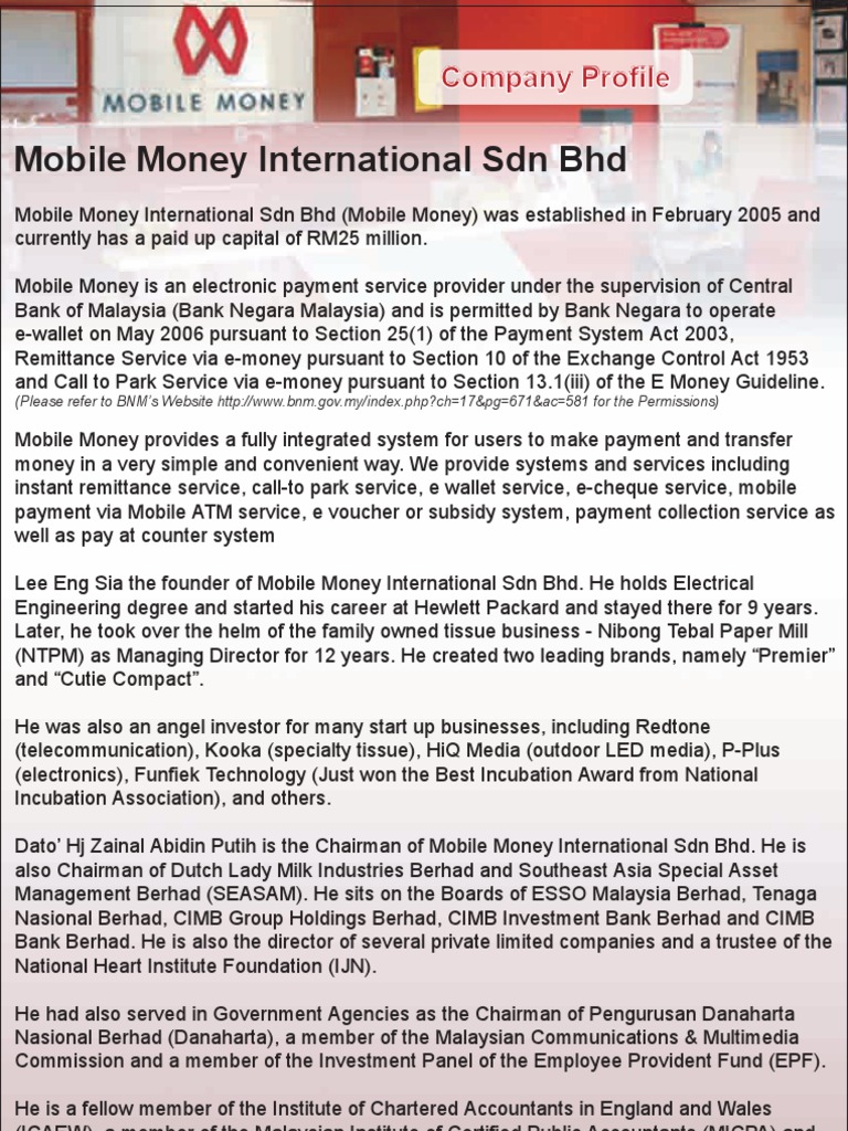 Company Profile Mobile Money | PDF | Banks | Money