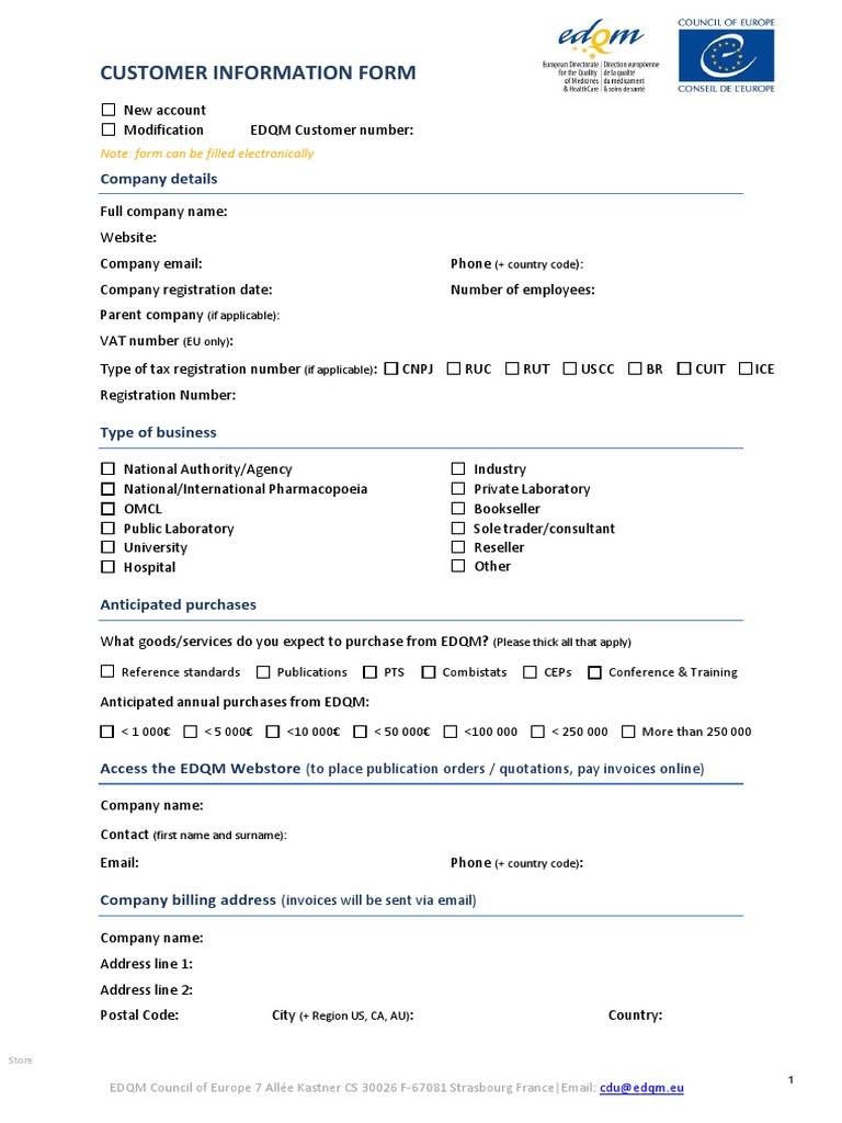 Customer Information Form: Company Details | PDF | Invoice | Payments