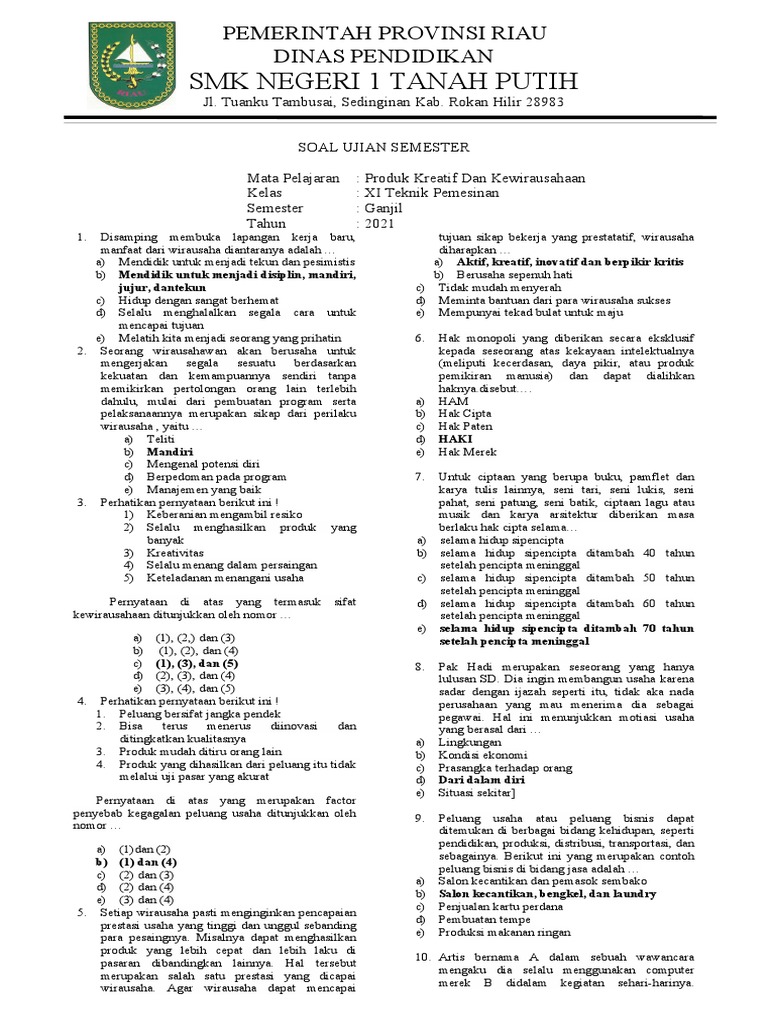 Kop Soal Ujian Semester | PDF