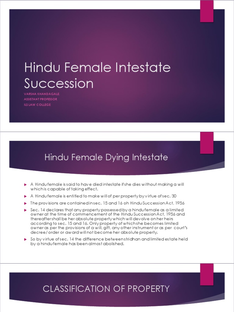 Female Hindu Intestate Succession | PDF | Inheritance | Intestacy