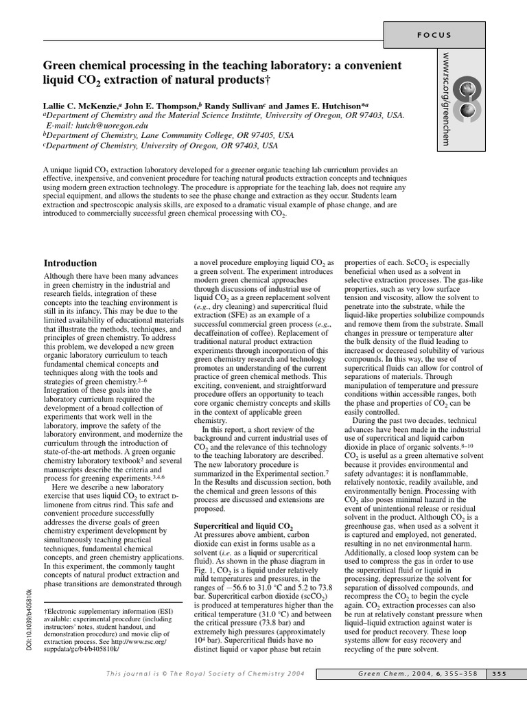 Orange Oil Extraction Journal Article | PDF | Carbon Dioxide ...