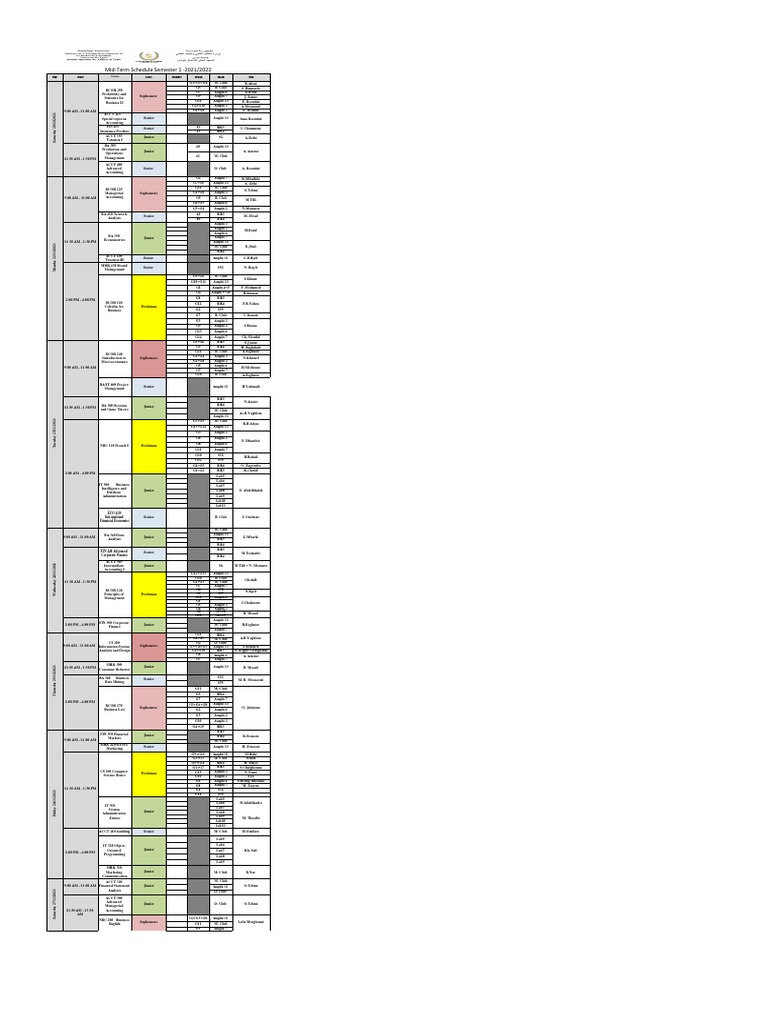 Mid-Term Schedule Semester 1 - 2021/2022: Course | PDF | Economics ...