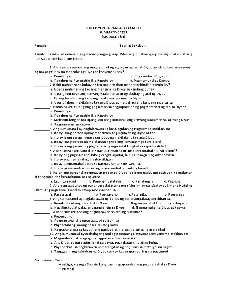 Esp10 Summative Test 3rd Quarter Module 3 AND 4 | PDF