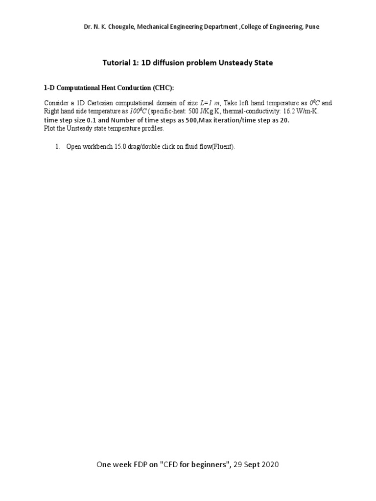 Tutorial 1: 1D Diffusion Problem Unsteady State | PDF | Computational ...