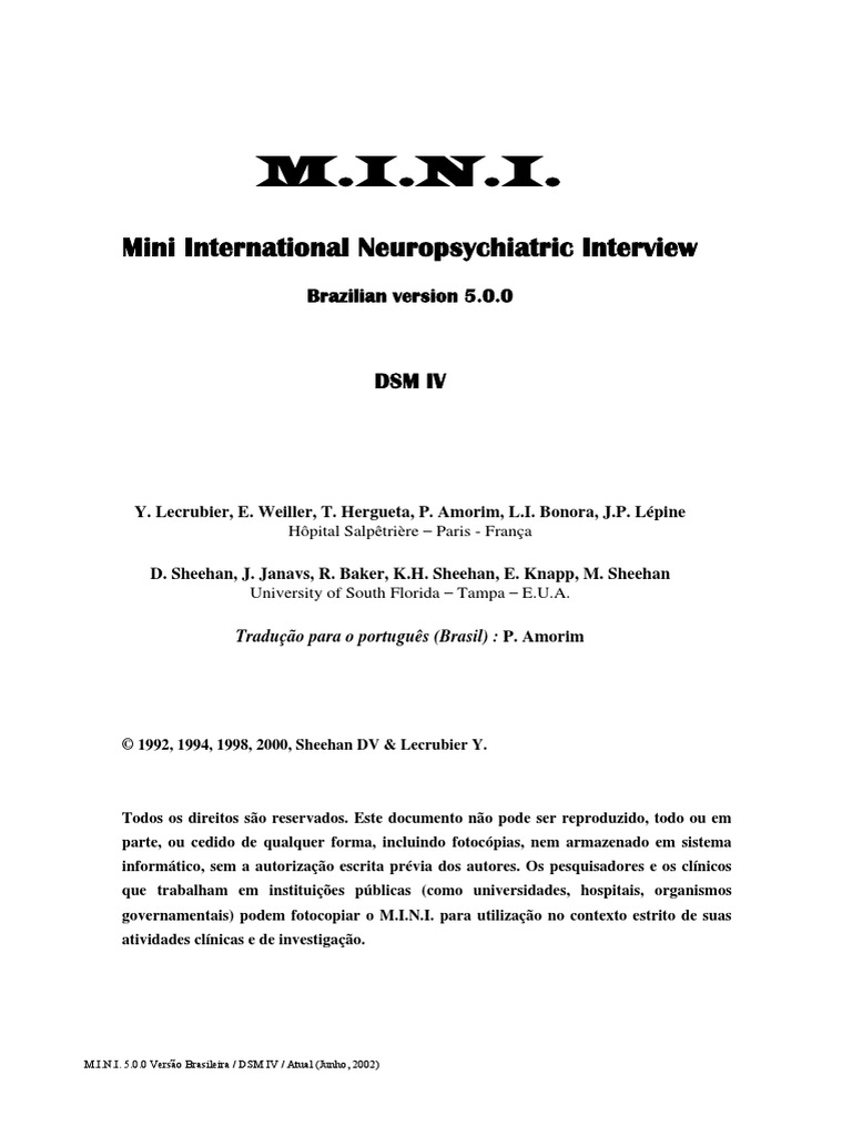 Mini International Neuropsychiatric Interview | PDF | Depressão ...
