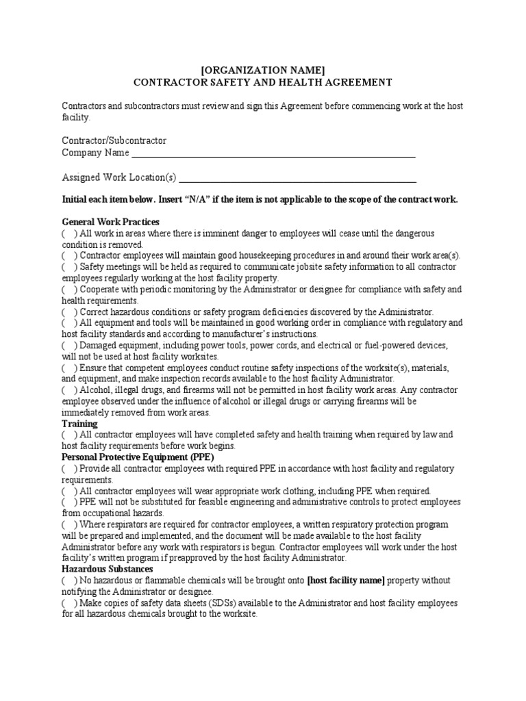 Contractor Health and Safety Agreement | PDF | Personal Protective ...