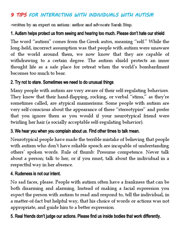 For Interacting With Individuals With Autism: 9 Tips | PDF | Autism ...