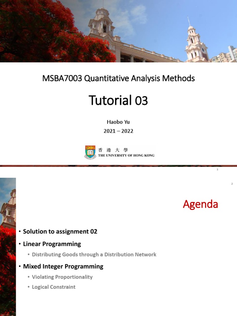 MSBA Quantitative Analysis Methods Tutorial 03 Linear Programming and MIP Solutions | PDF ...