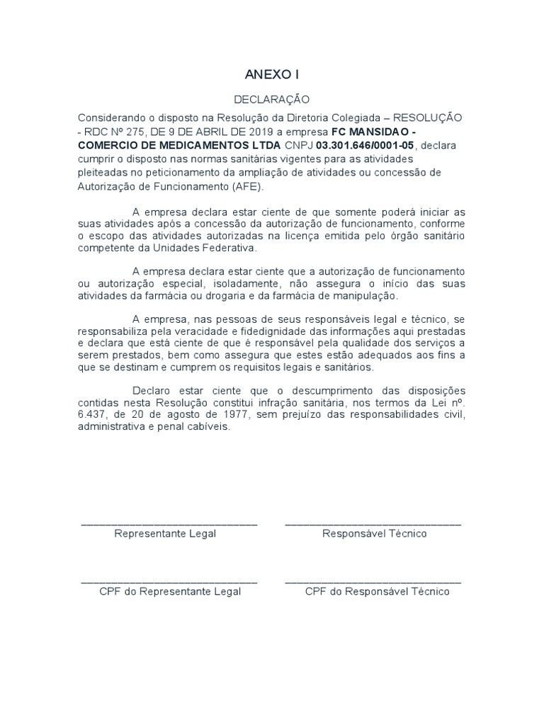 Anexo I - RDC 275-2019 | PDF