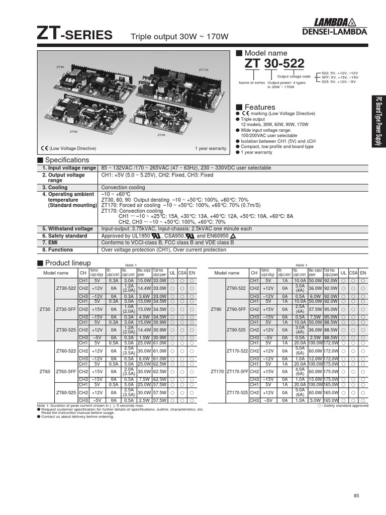 Series ZT 30-522: Triple Output 30W 170W | PDF | Electromagnetism ...