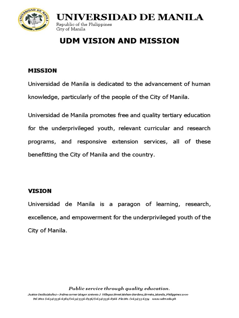 The visions and missions of the Universidad de Manila's College of ...